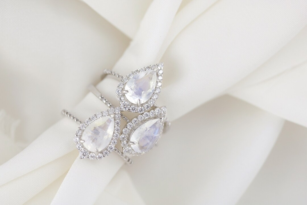 Sterling Silver Pear Shape Moonstone Ring | Dainty Moonstone | Unique ...