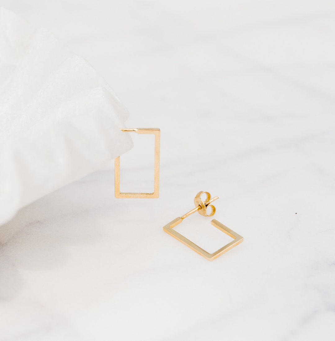 14kt Solid Gold Rectangle Hoops - Gold Geometric Hoops - Square Hoops ...