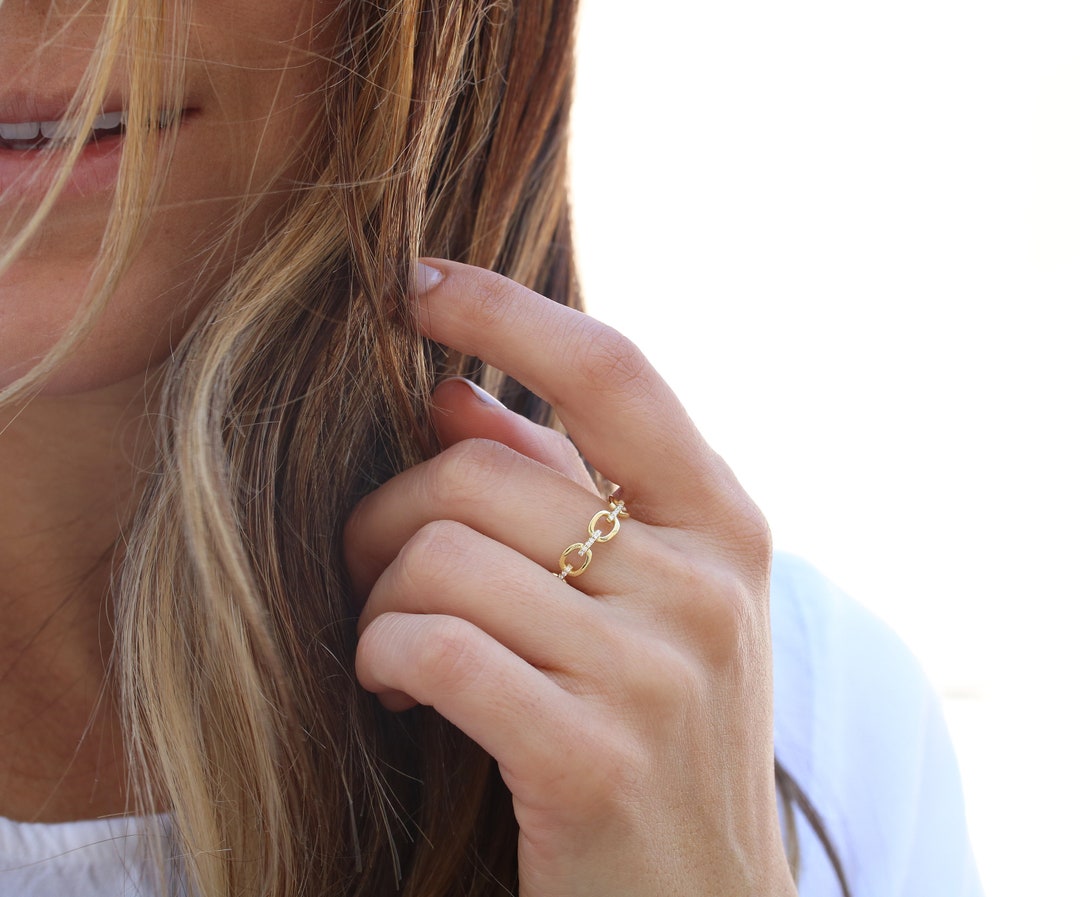 Sterling Silver / Gold Plated Link Ring | Chain Link Ring | Stacking ...