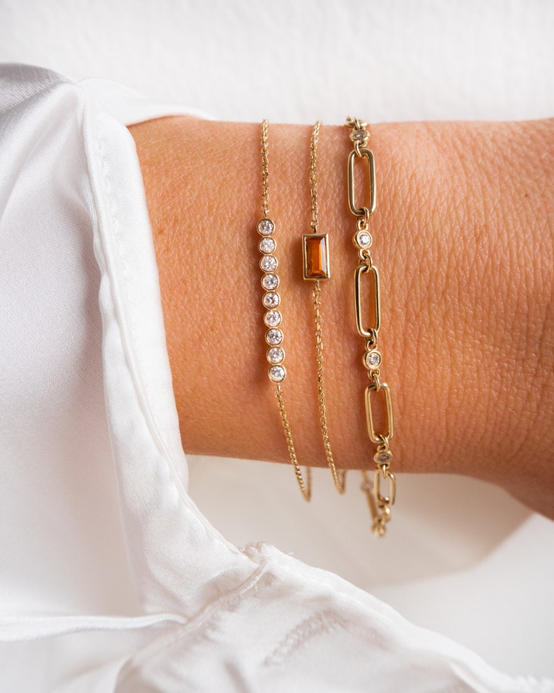14kt CUSTOM Gold Birthstone Bracelets - Baguette Birthstone Bracelet ...