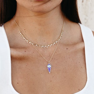 Yellow Gold Enamel Evil Eye Geometric Evil Eye Pendant Kite Shaped Evil Eye Pendant Dark Blue ...