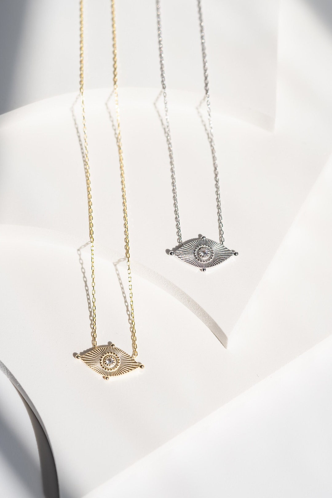 Sterling Silver Evil Eye Necklace, Unique Evil Eye Necklace, Rose Gold ...