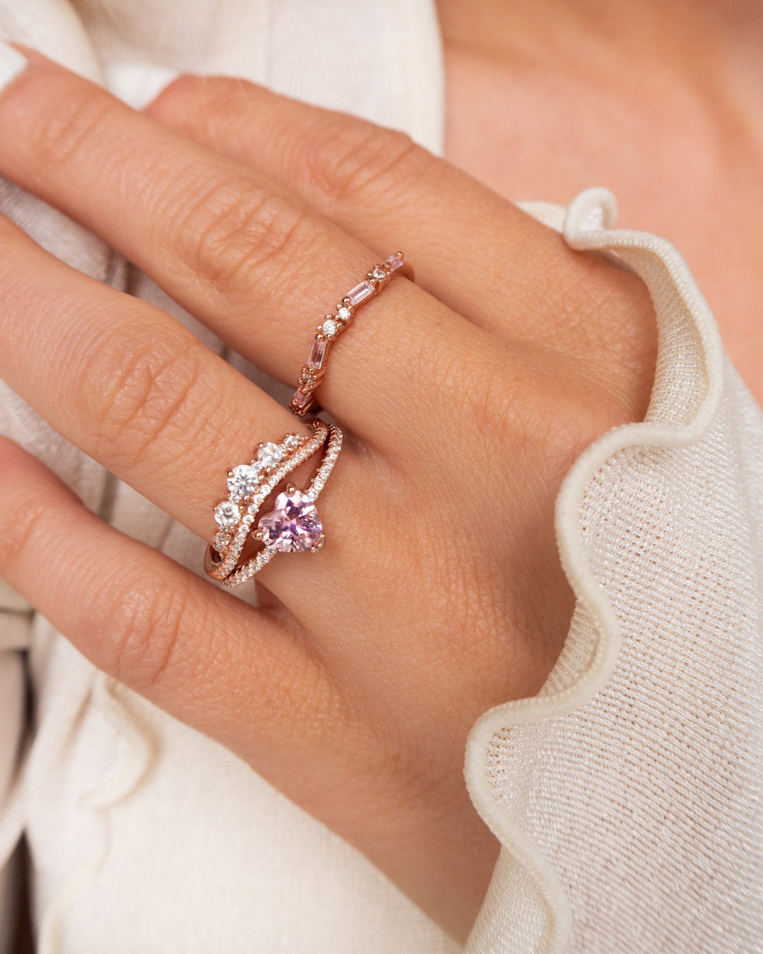 Rose Gold Heart Ring - Pink Gemstone Heart Ring - Sterling Silver Heart ...