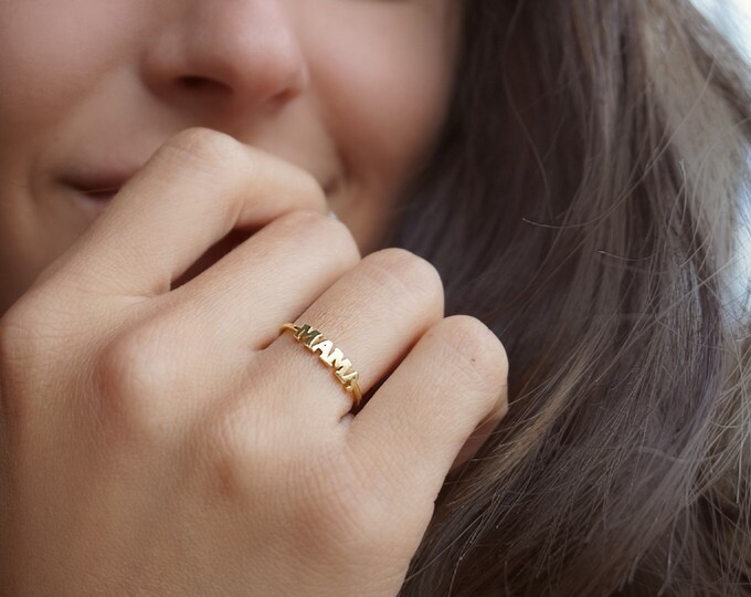 2 Options / Sterling Silver / Gold Plated MAMA Ring | Gift for New ...