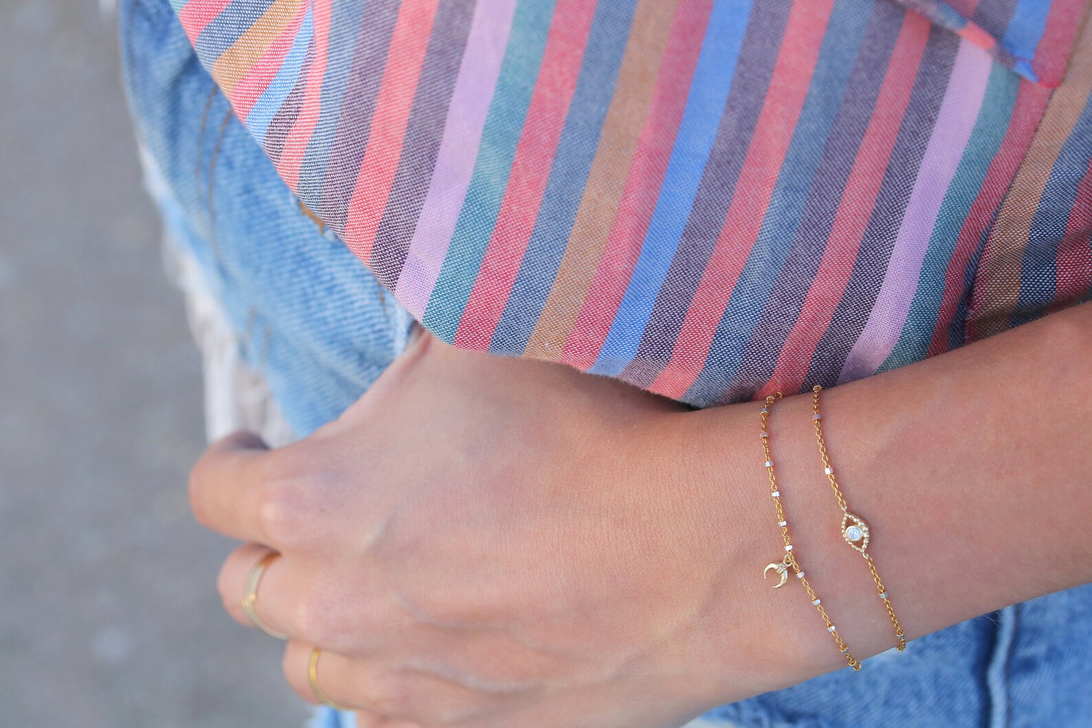 Sterling Silver and 14kt Gold Plated Thin Stackable Bracelets | Evil ...