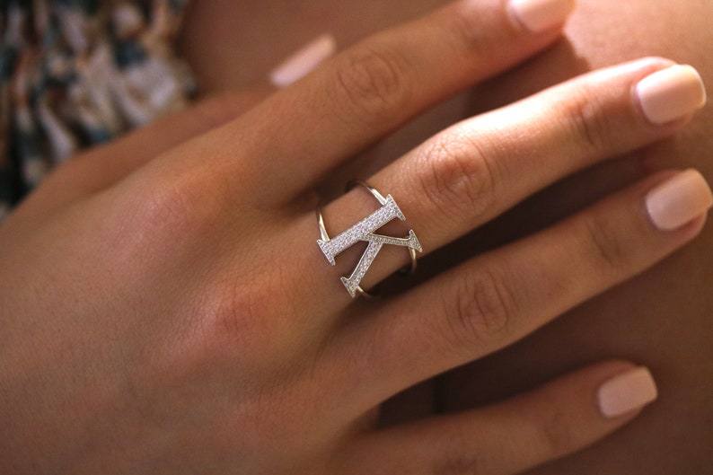 Silver / Gold Initial Ring Large Inital Ring Personalized - Etsy