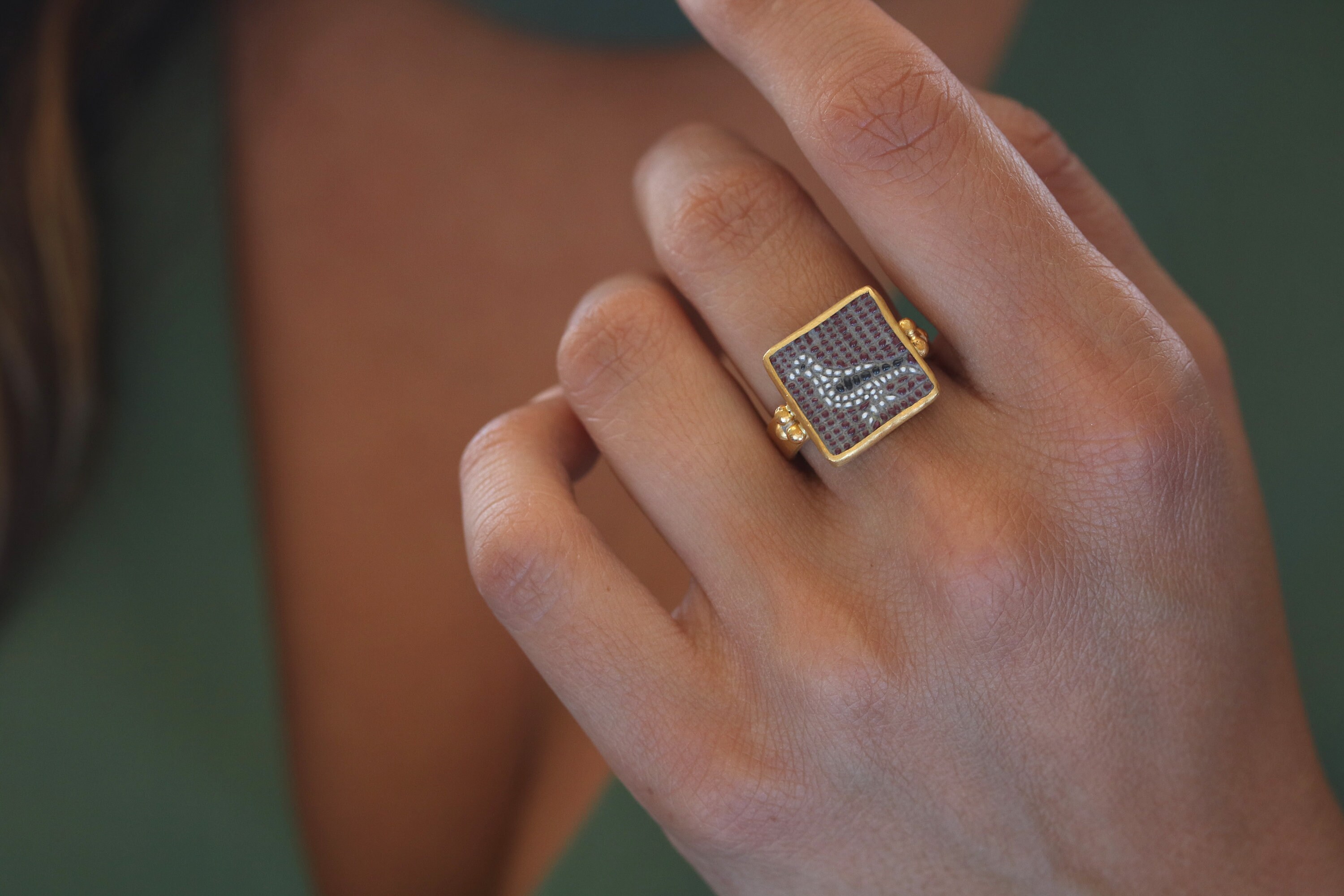 Solid 24kt Gold Bird mosaic ring Unique bird ring 24kt | Etsy