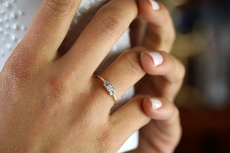 Sterling Silver dainty milgrain ring Princess Cut Cubic | Etsy