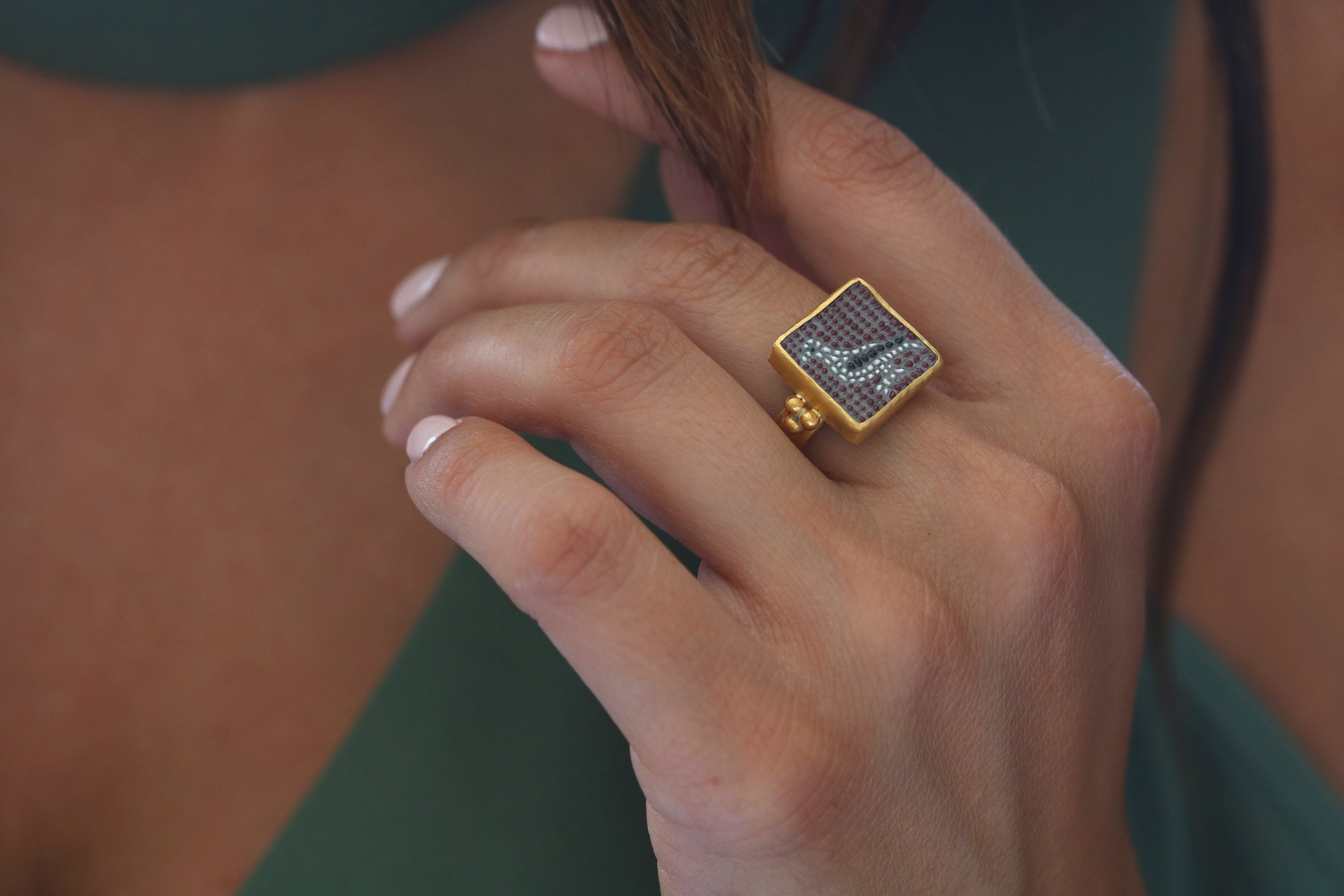 Solid 24kt Gold Bird mosaic ring Unique bird ring 24kt | Etsy