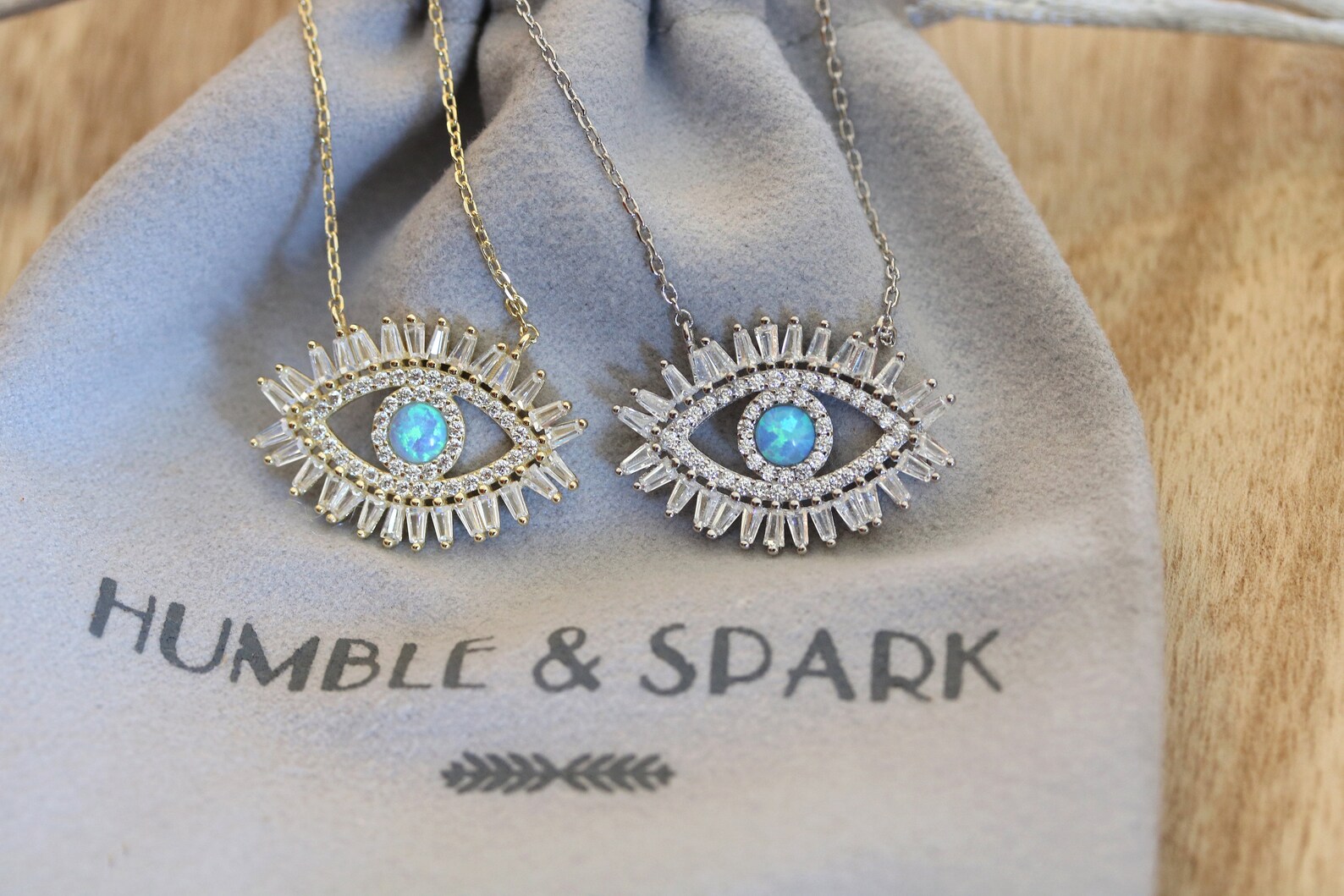 Sterling Silver Eye Necklace With Opal and Cubic Zirconia - Etsy