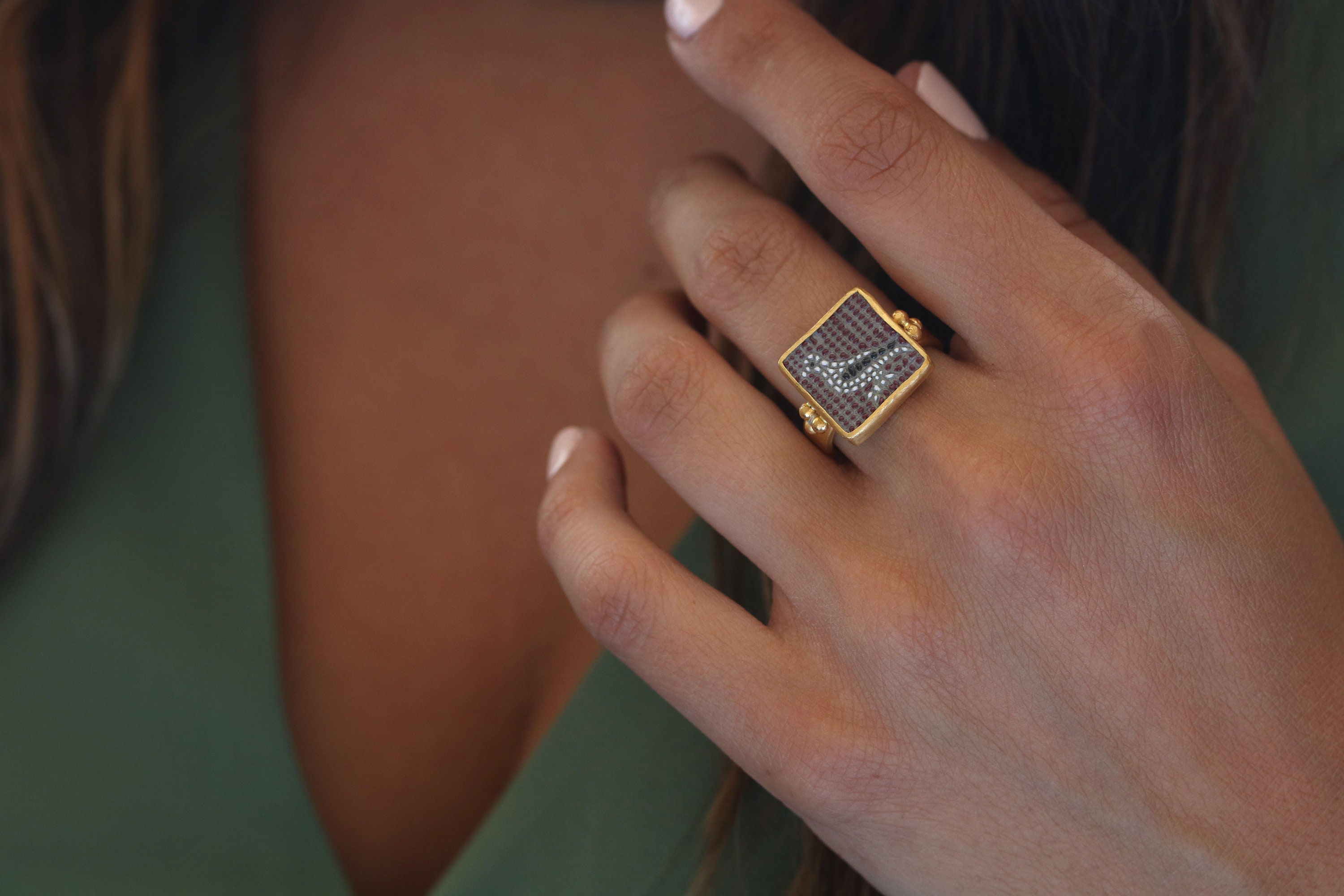 Solid 24kt Gold Bird mosaic ring Unique bird ring 24kt | Etsy