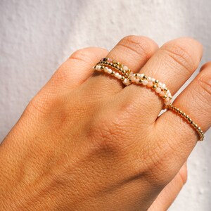 Gold Stretchy Bead Rings, Pearl Ring Band, Dainty Bead Ring, Gold Bead ...