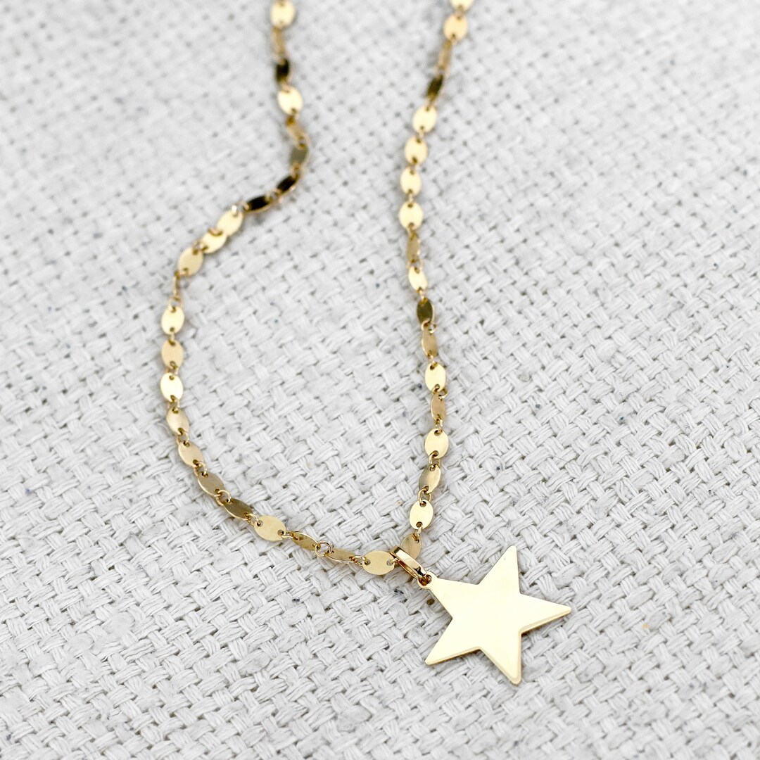Solid 14kt Gold Star Necklace With Chain | 14kt Gold Disc Chain | Oval ...