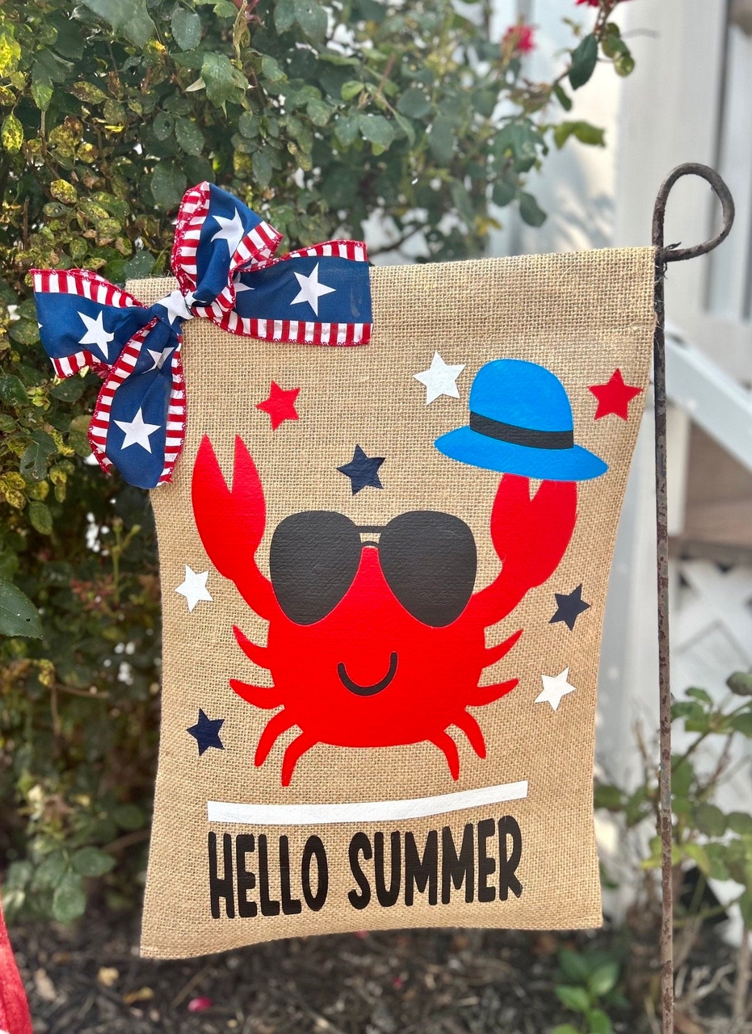 Hello Summer Crab Flag - Etsy