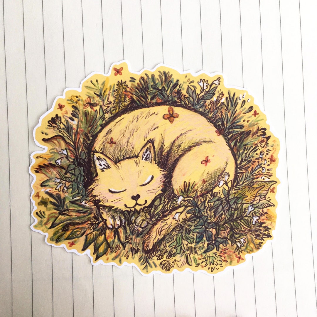Yellow Cat Nap Sticker - Etsy