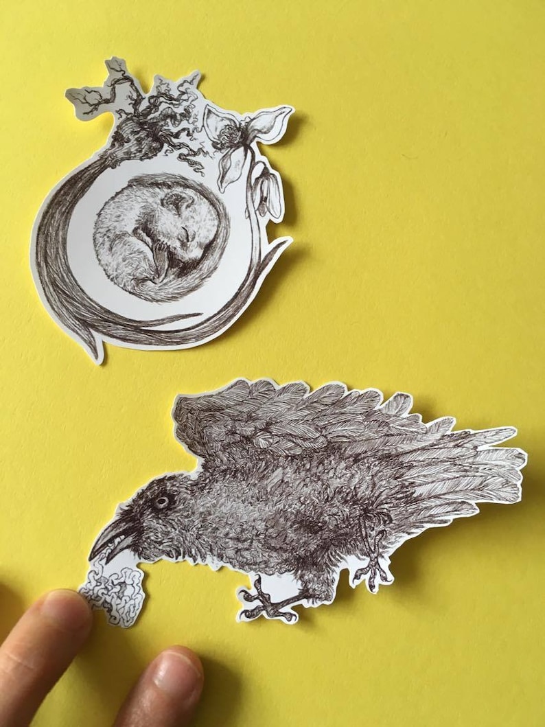 Decay & Rebirth Crow and Mouse Illustration Drawings Vinyl - Etsy