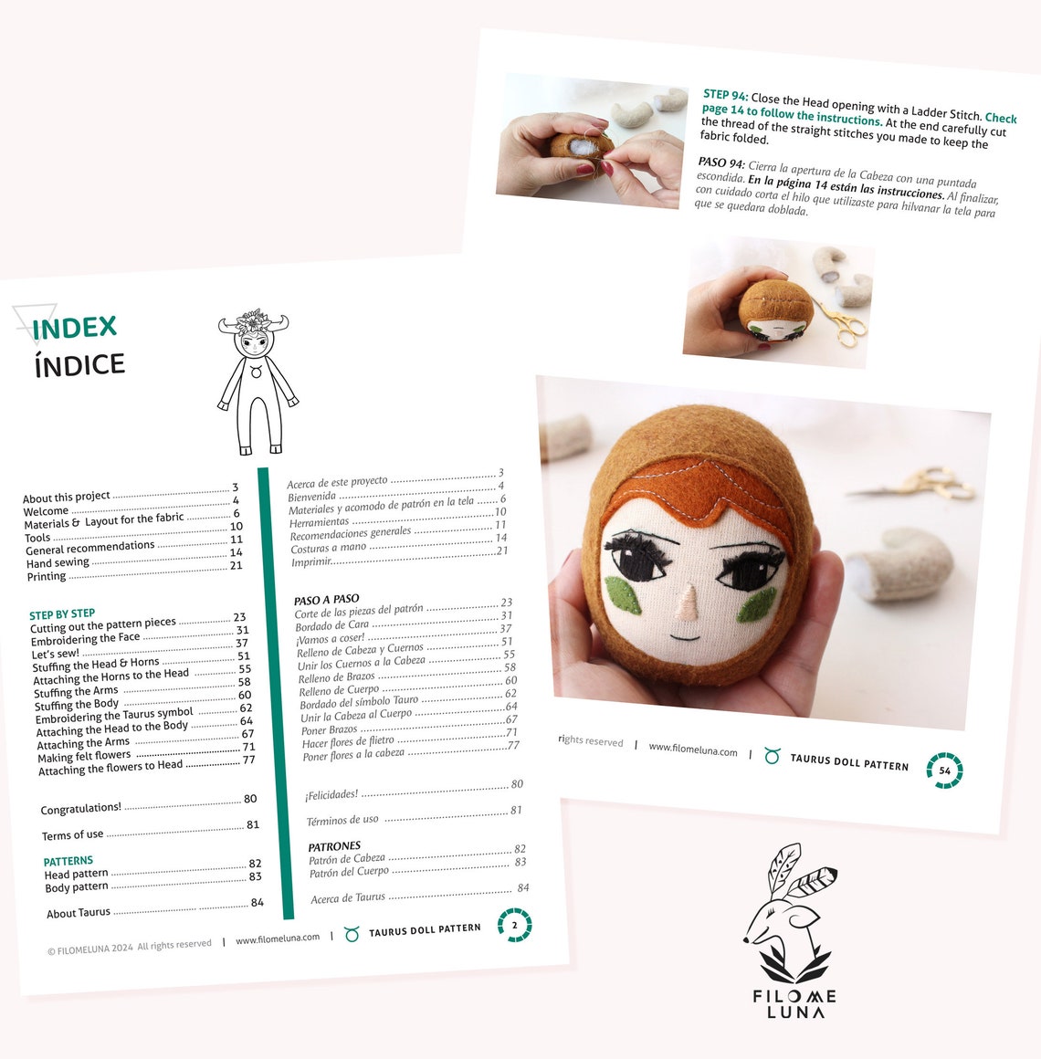 Taurus Doll PDF Sewing Pattern & Tutorial english / Español Patrón Y ...