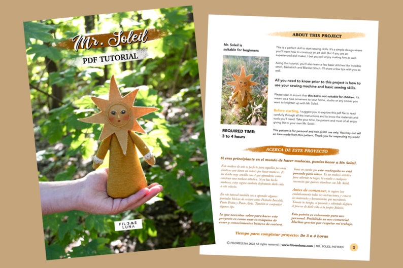 Sun Doll PDF Pattern Sewing Tutorial - Art Doll - English & Español - Etsy
