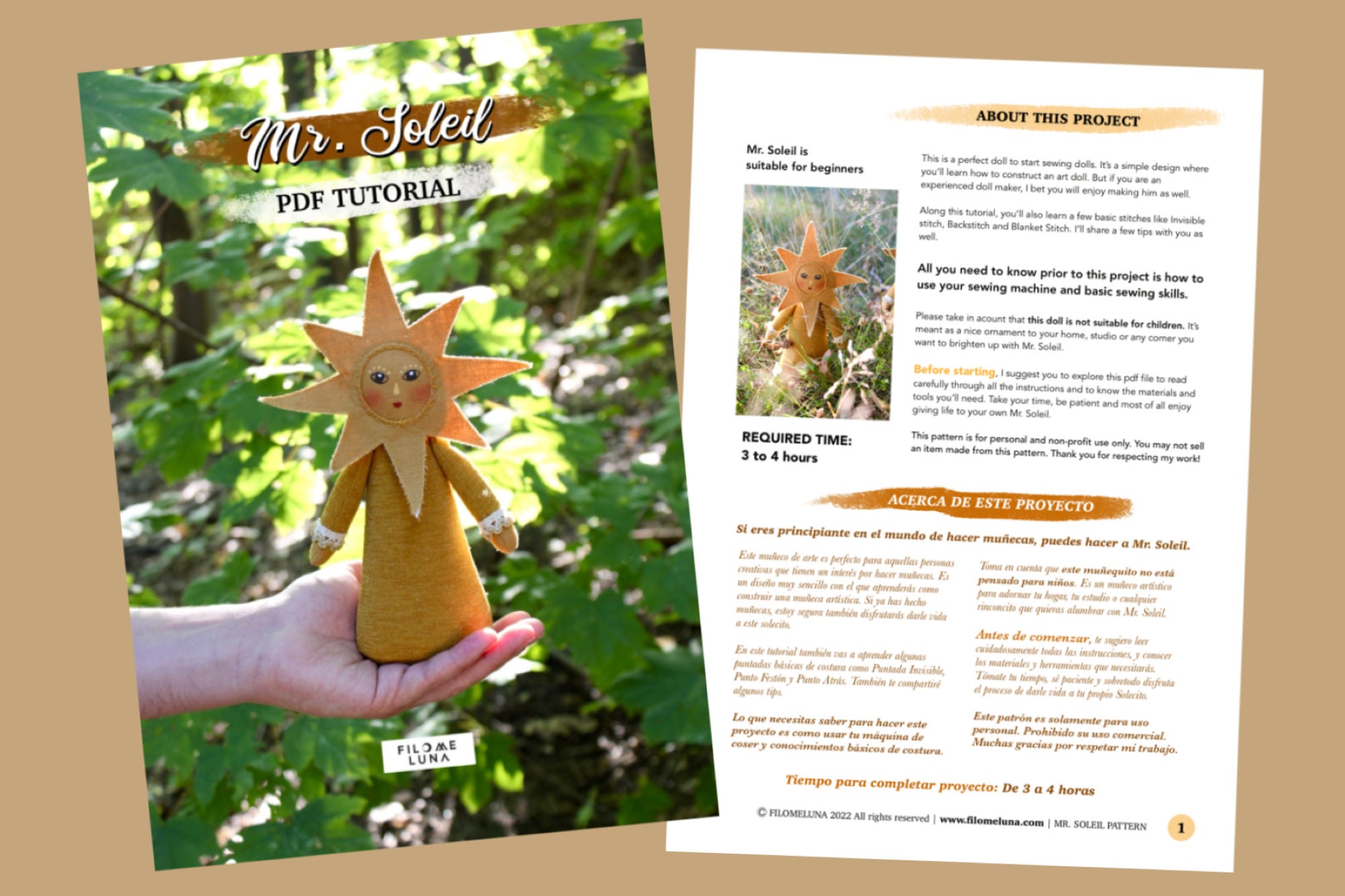 Sun Doll PDF Pattern Sewing Tutorial - Art Doll - English & Español - Etsy