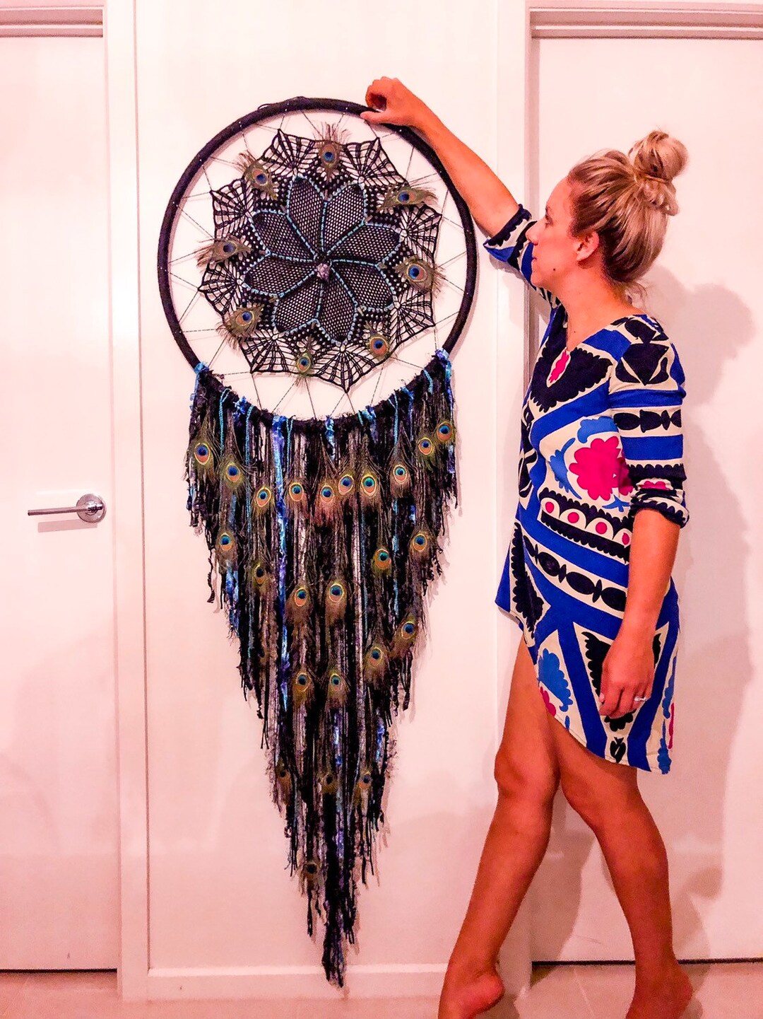 Pre Order Extra Large Black Turquoise and Peackock Feather Hula Hoop ...