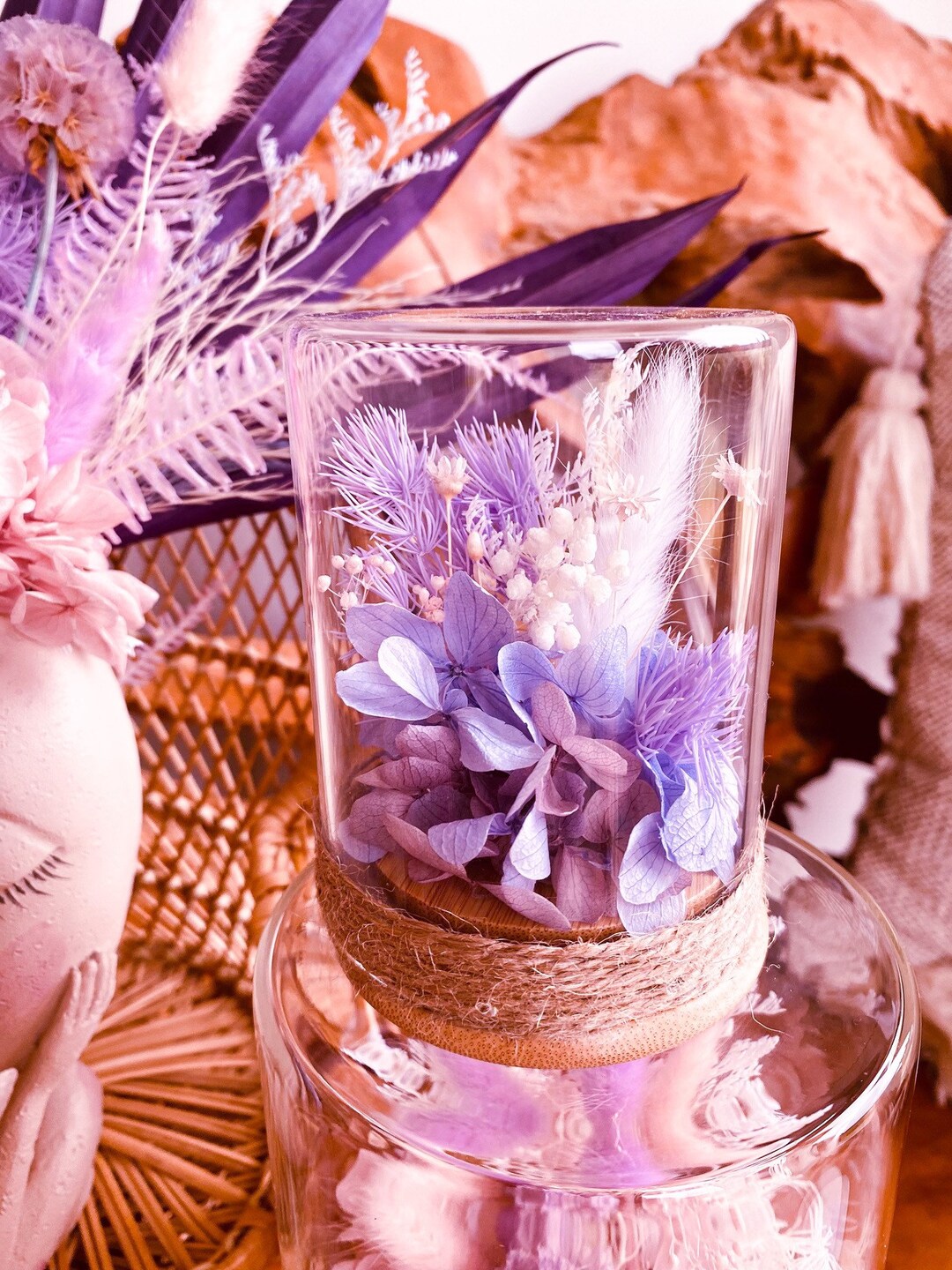Mini Purple Lilac Dried Preserved Flower Arrangement in Glass Dome ...