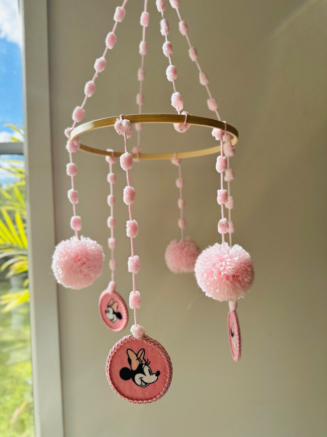 Minnie Mouse Pink Baby Mobile Nursery Decor With Pom Pom’s Pink Tones ...