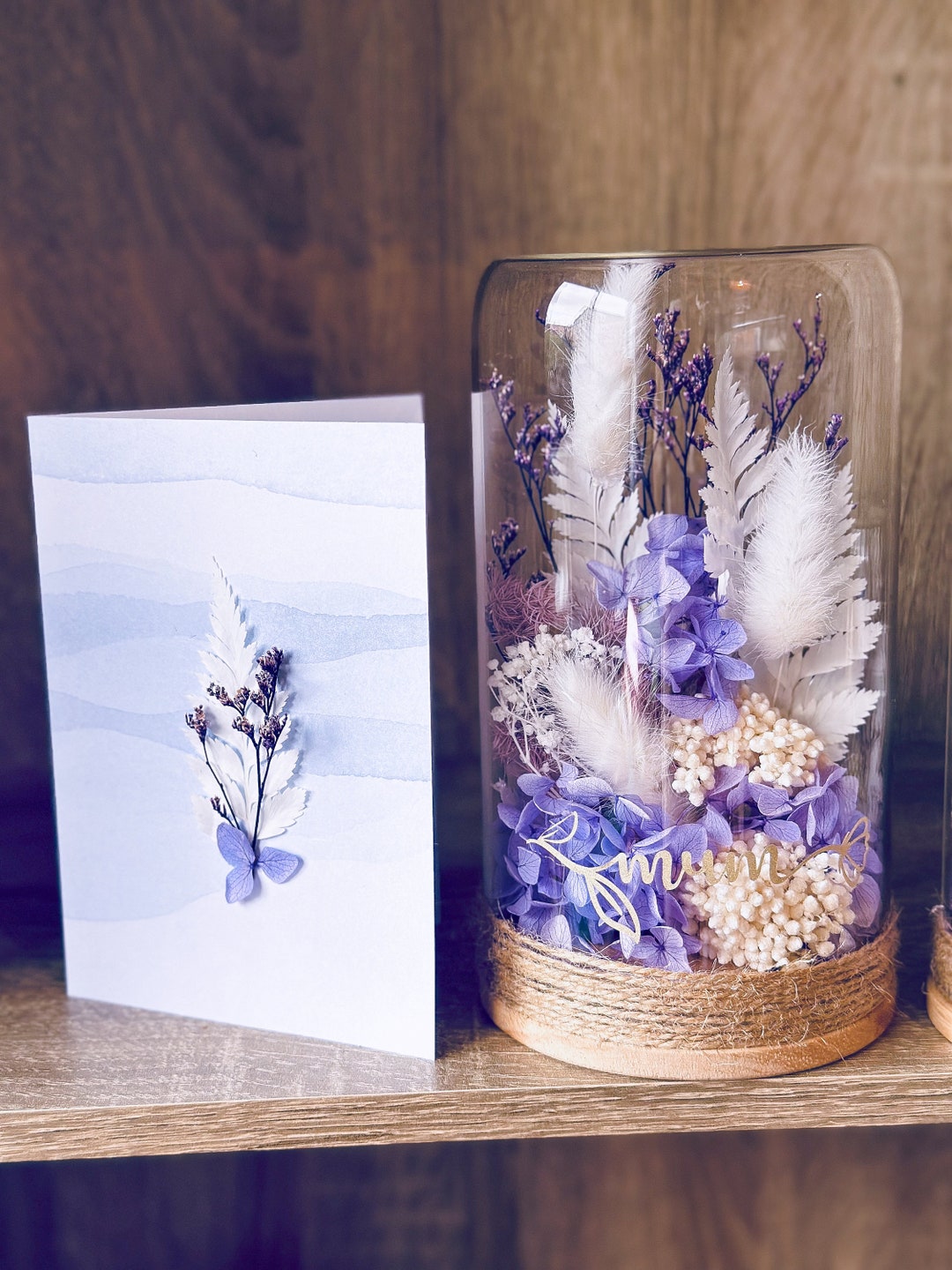 Medium Purple Dried Preserved Flower Arrangement in Glass Dome Globe ...