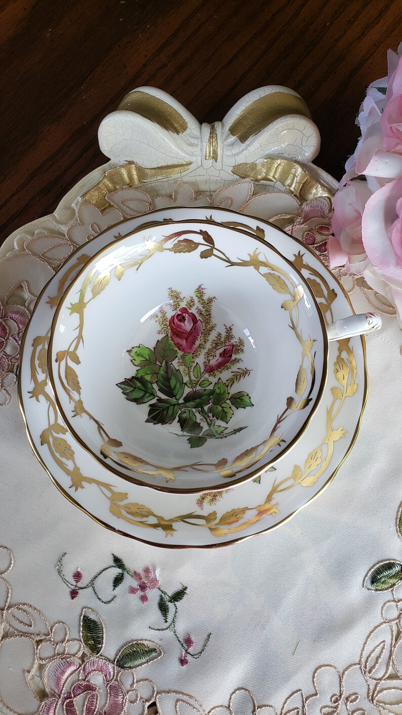 RARE Vintage Royal Chelsea "moss Rose" Handpainted Golden Teacup and ...