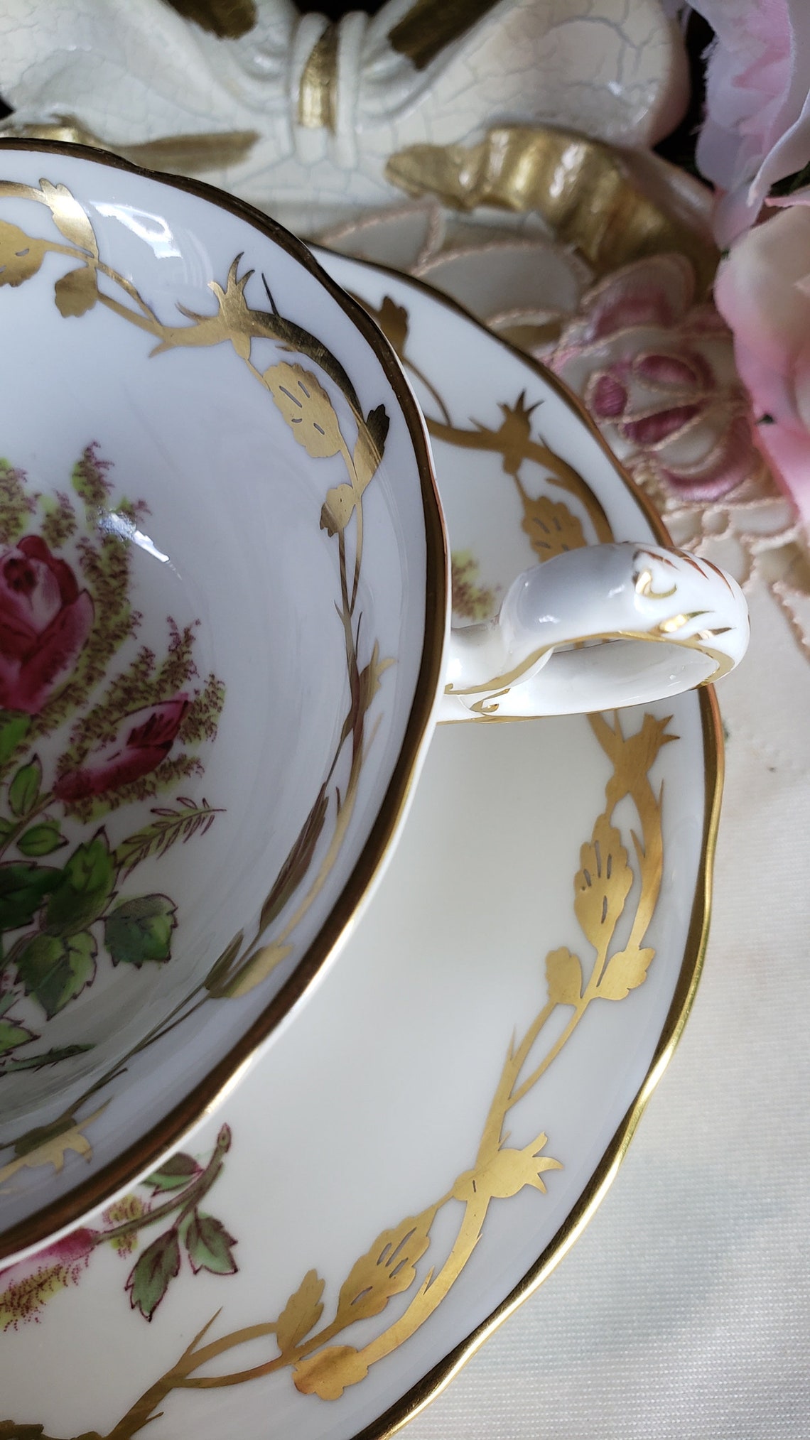 RARE Vintage Royal Chelsea "moss Rose" Handpainted Golden Teacup and ...