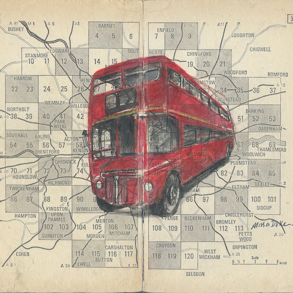 Red Bus Drawing - Etsy