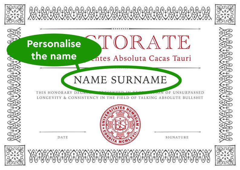 Customizable Phd Doctorate Diploma - Gag Gift (digital Download) - Etsy