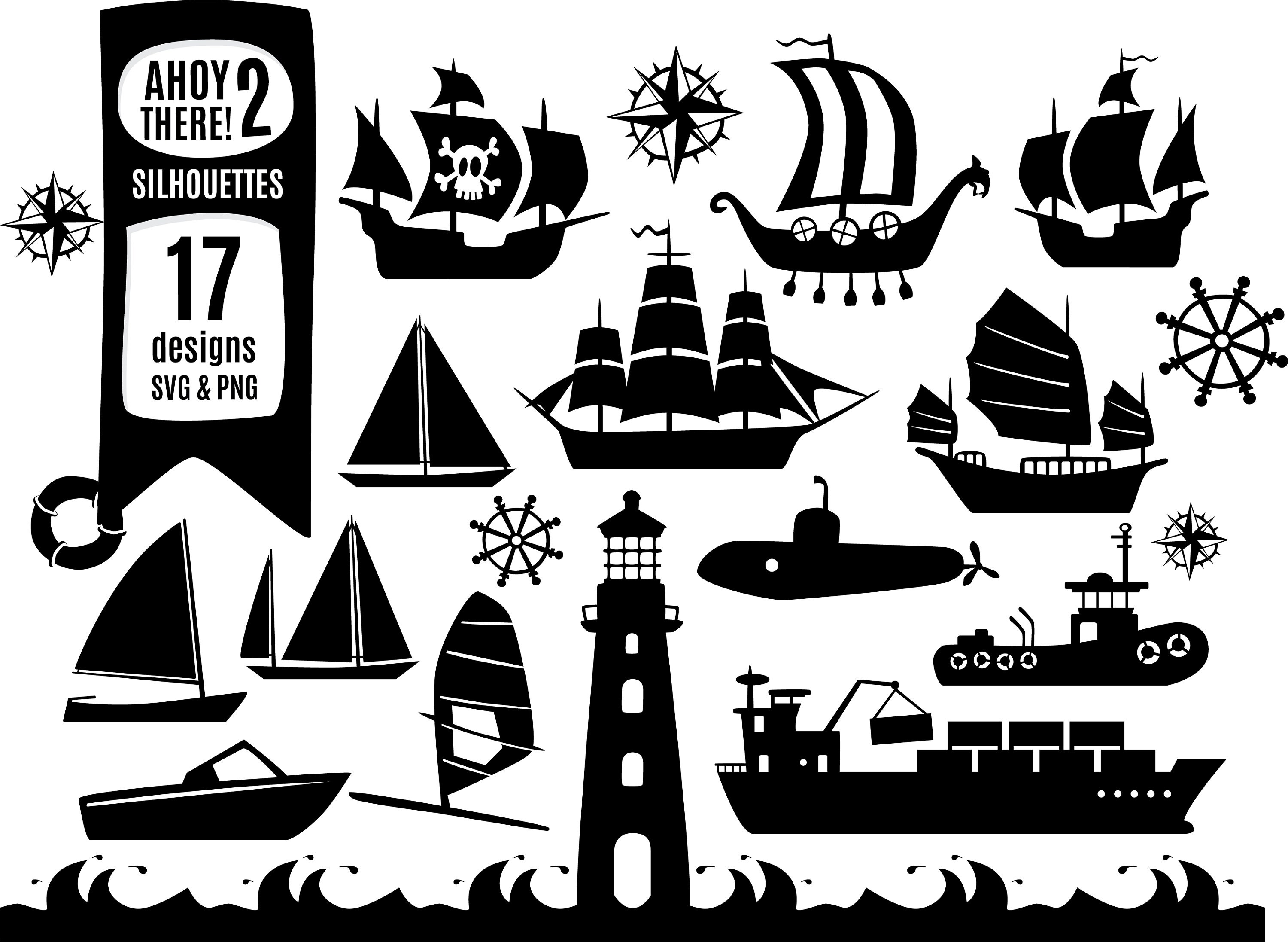 BOATS & NAUTICAL 02 Outlines SVG Bundle Cut Files Sea Anchor Sailing ...