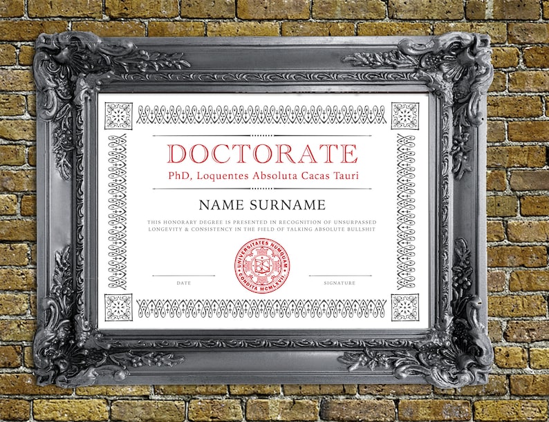Customizable Phd Doctorate Diploma - Gag Gift (digital Download) - Etsy
