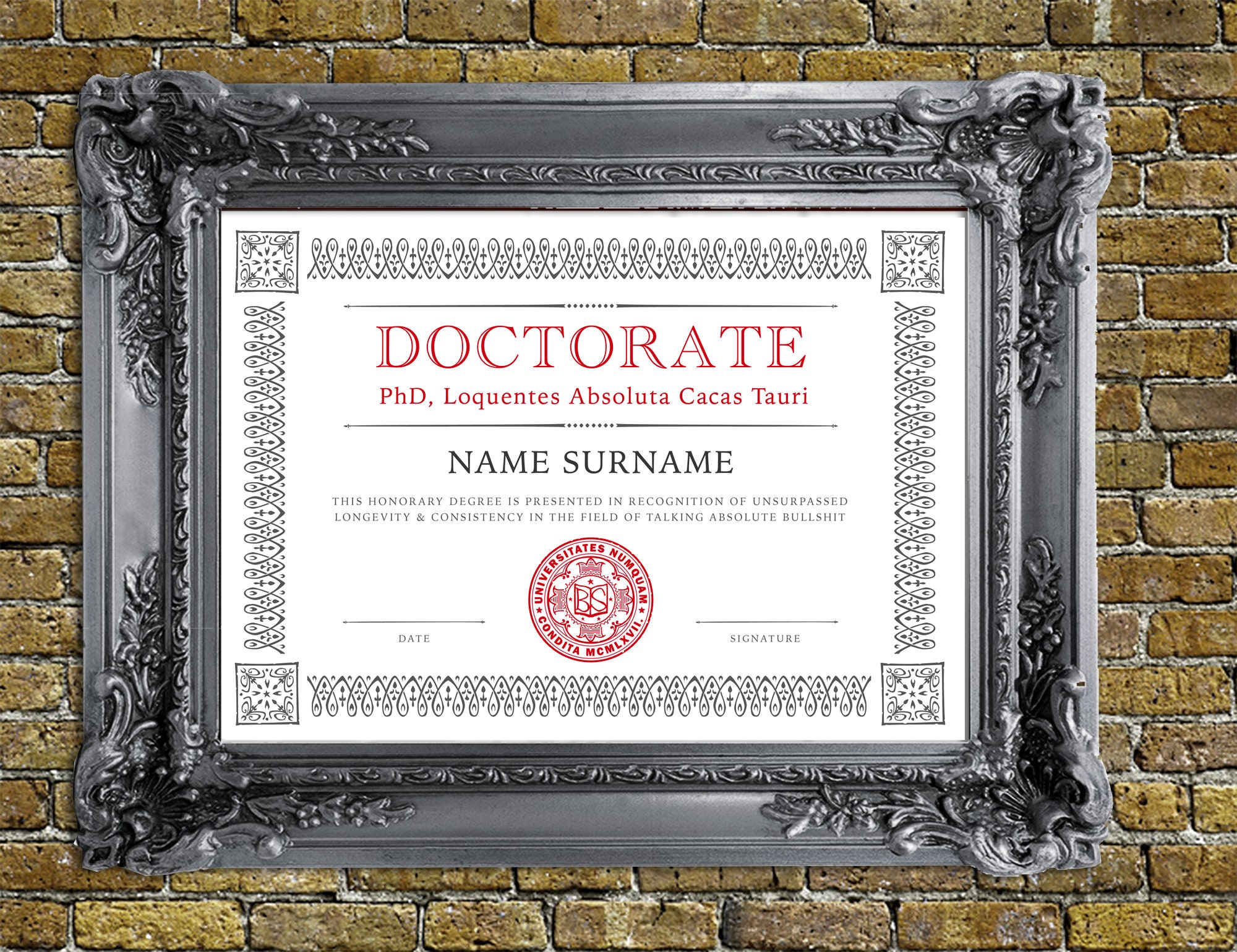 Customisable Certificate: Phd in Bullsht digital Diploma. - Etsy