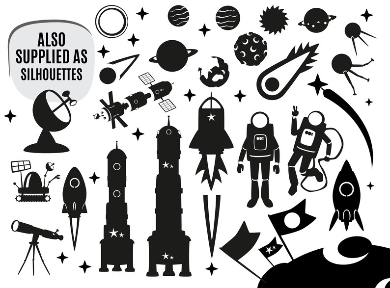 OUTER SPACE Clipart Bundle Colour & Silhouette Space - Etsy