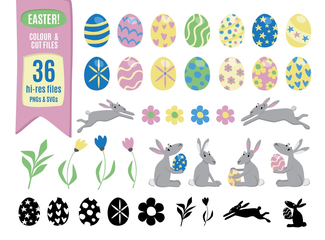 EASTER Clipart Bundle - Colour & Cut Files - Easter Eggs - Easter Bunny ...