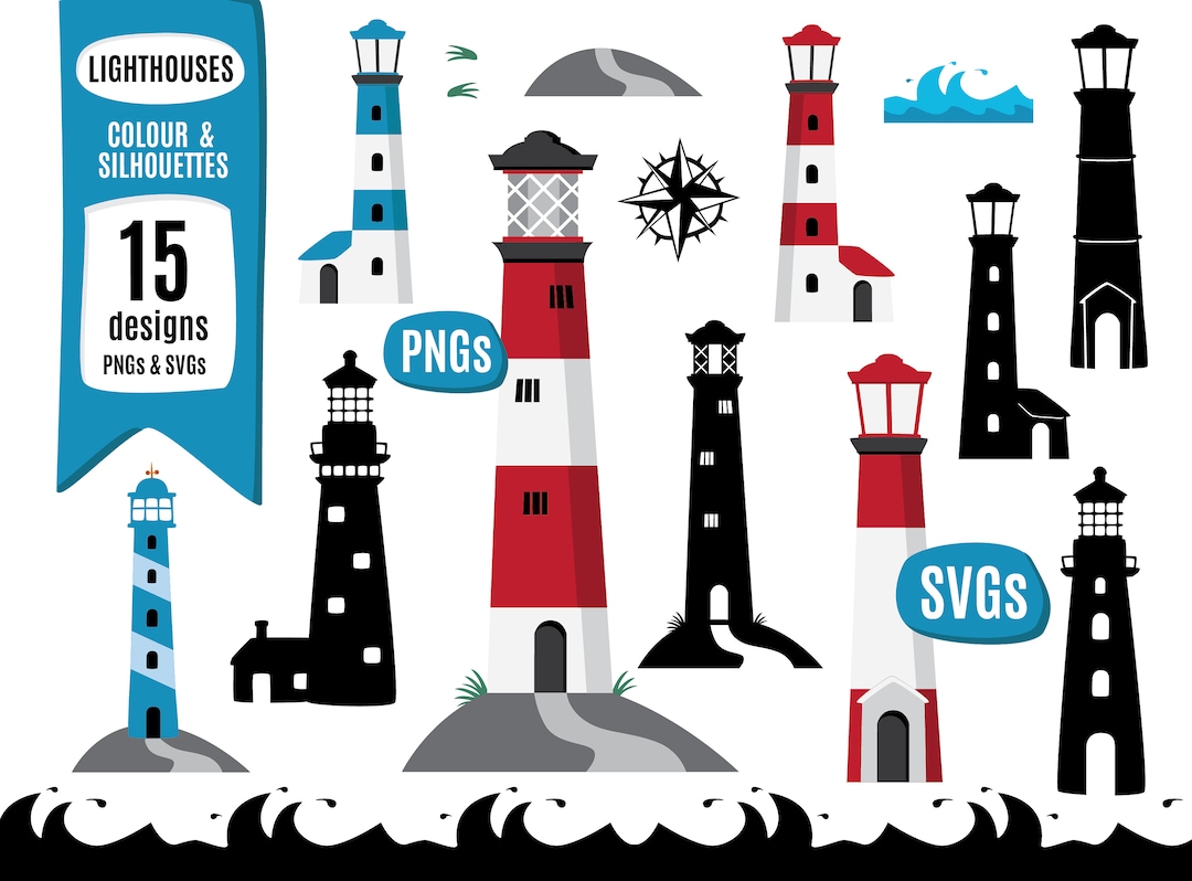Coastal Lighthouse Clipart Bundle: Nautical SVG, PNG Files - Etsy