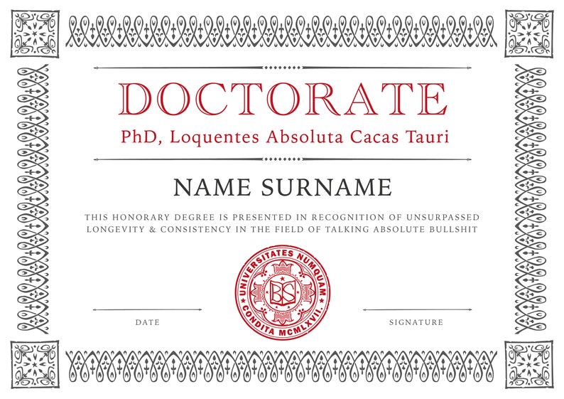 Customizable Phd Doctorate Diploma - Gag Gift (digital Download) - Etsy