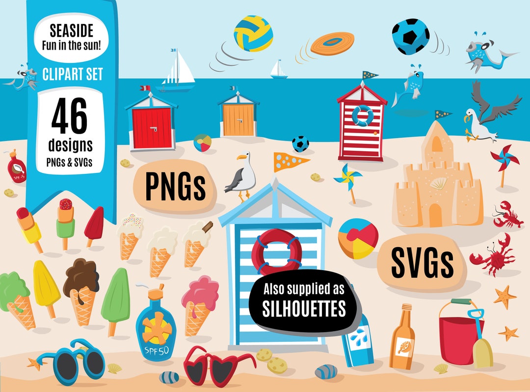 Beach Clipart Bundle: Seaside SVG & PNG Graphics - Etsy
