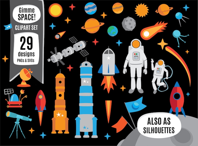OUTER SPACE Clipart Bundle Colour & Silhouette Space - Etsy