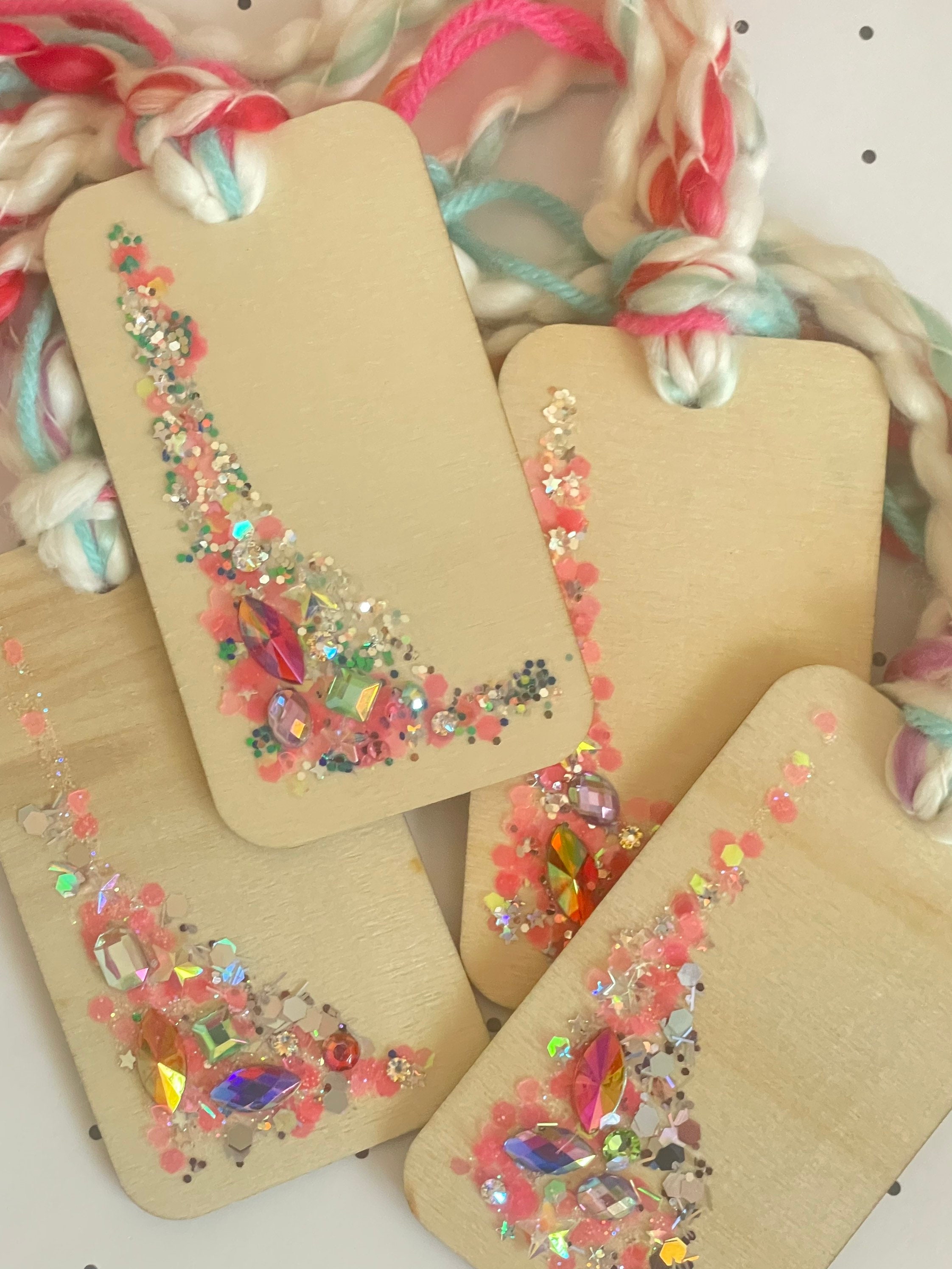 Cute Glittered Wooden Tags Junk Journals, Gift Tags, Decor - Etsy
