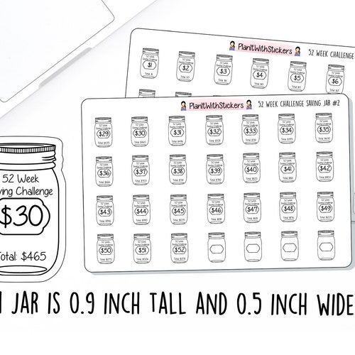 52 Week Savings Challenge Stickers for Use in Planners - Etsy