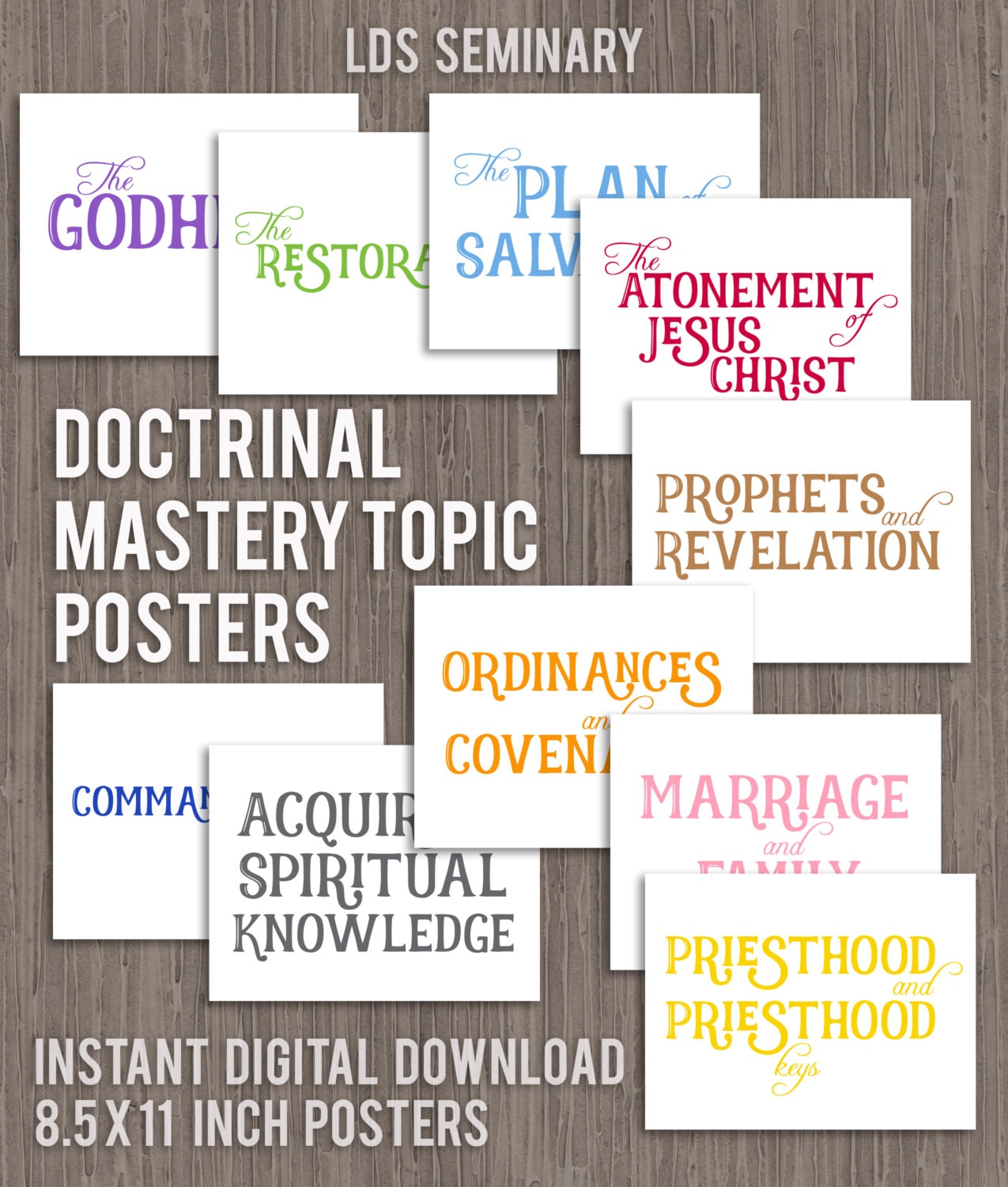 LDS Seminary Doctrinal Mastery Topic Posters ON White-instant Digital ...
