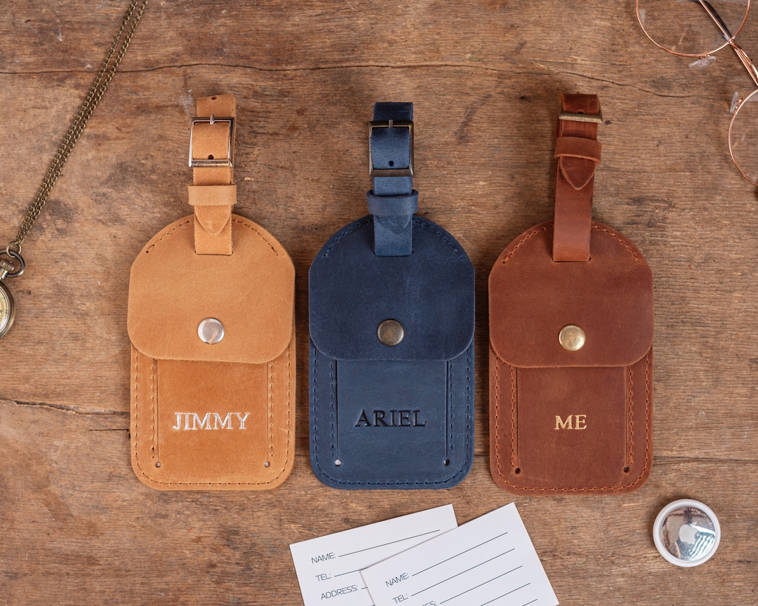 Personalized AirTag Leather Luggage Tags, Suitcases AirTag Luggage Tags ...