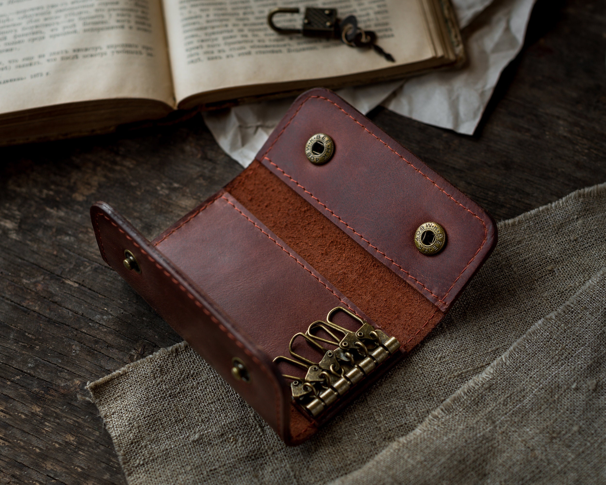 Leather Key Pocket, Leather Key Holder, Distressed Brown Leather Key ...