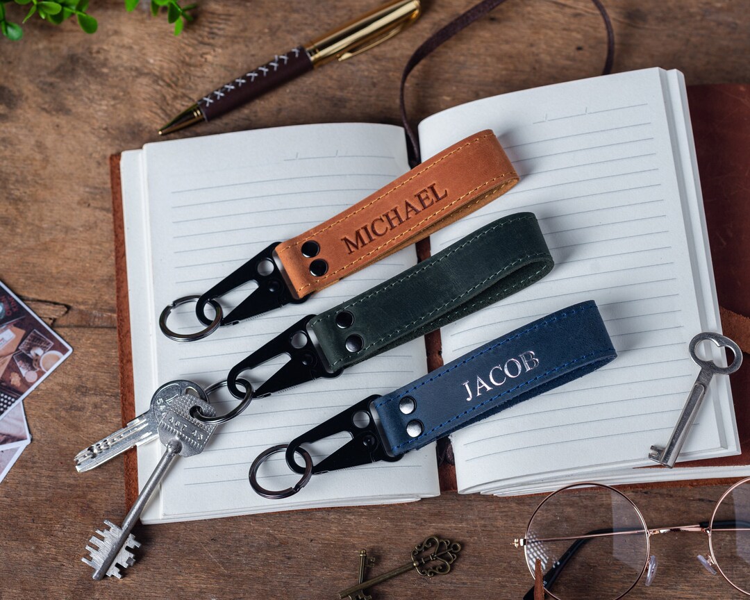 Customized Leather Keychain, Personalized Leather Key Fob, Wristlet ...