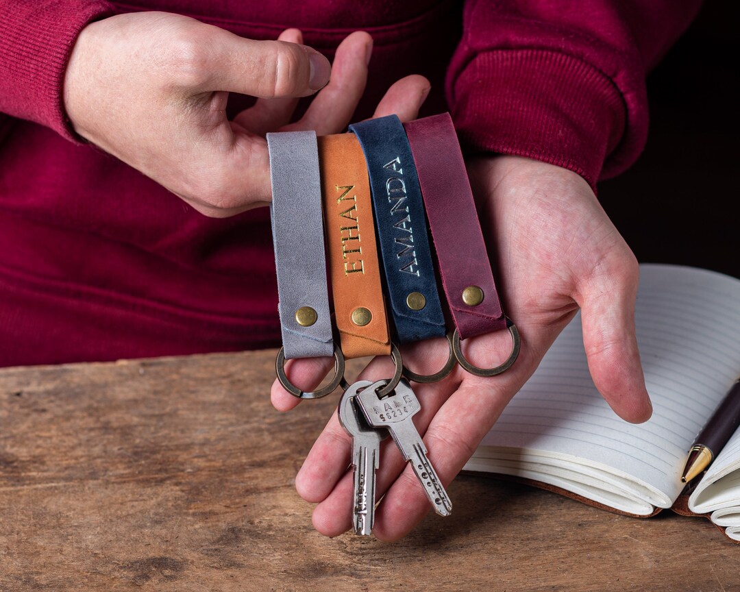 Customized Leather Keychain, Personalized Leather Key Fob, Wristlet ...