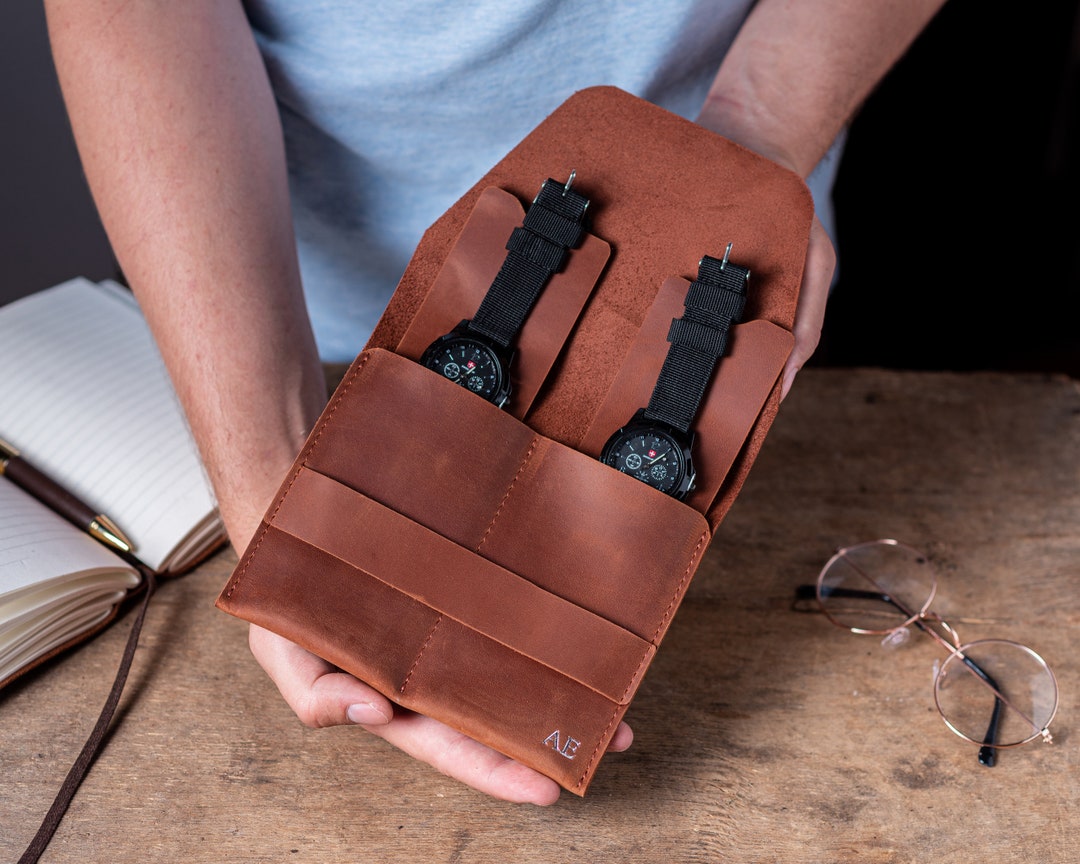 Personalized Leather Watch Case, Travel Protective Watch Organizer ...