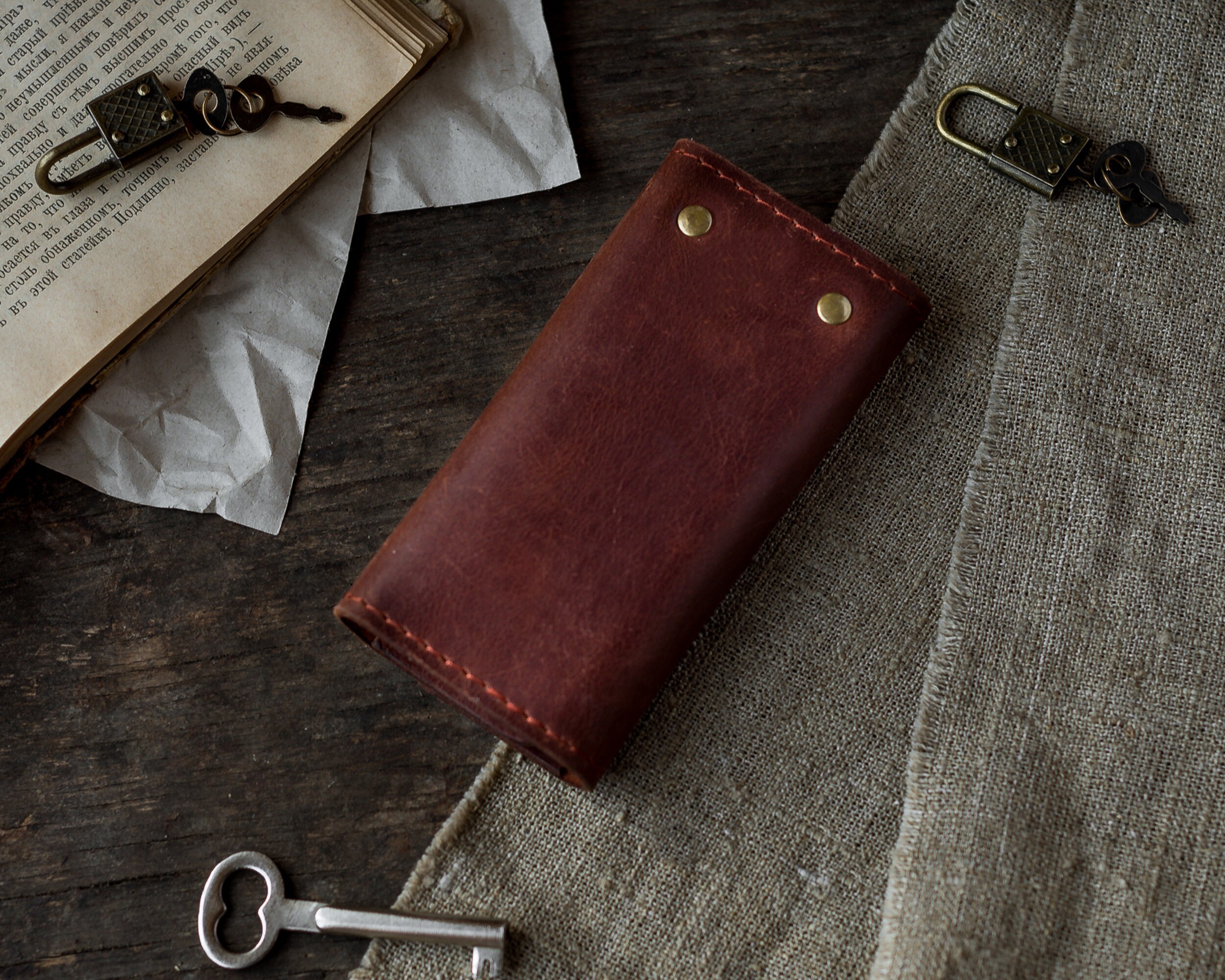 Leather Key Pocket, Leather Key Holder, Distressed Brown Leather Key ...