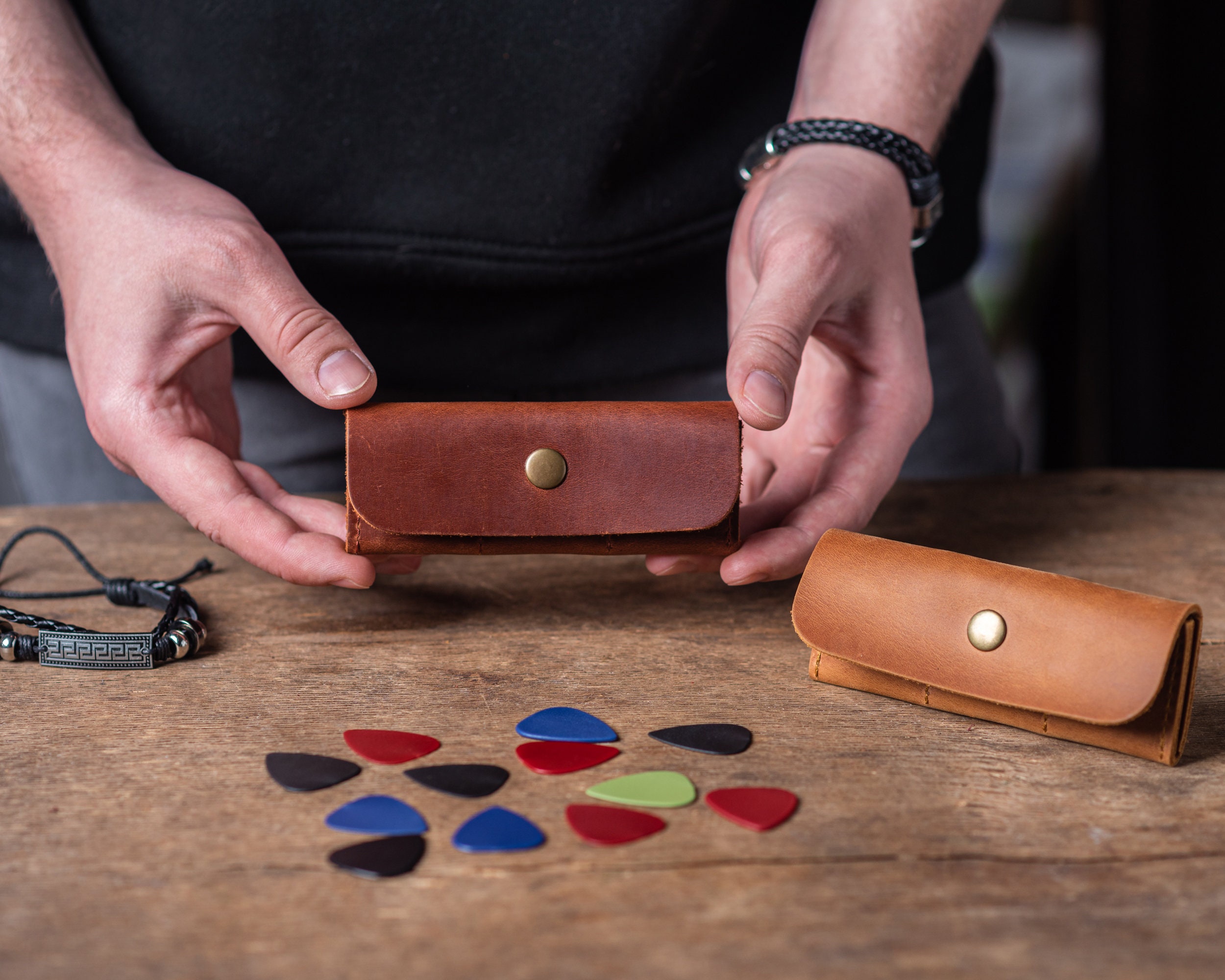 Leather Guitar Pick Holder, Guitar Pick Case, Leather Pick Bag, Gift ...